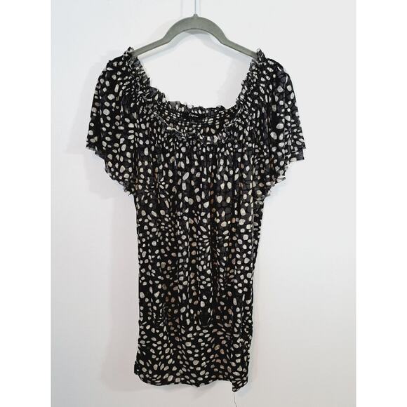 Express | Tops | Express Womens Black White Gray Mesh Lined Blouse Top ...
